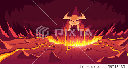Hell landscape, infernal stone cave cartoon - Stock Illustration ...