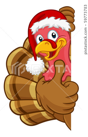 Turkey In Santa Hat Christmas Thanksgiving Cartoon - Stock Illustration ...