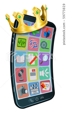 Mobile Phone King Crown Cartoon Mascot - Stock Illustration [59773819 ...