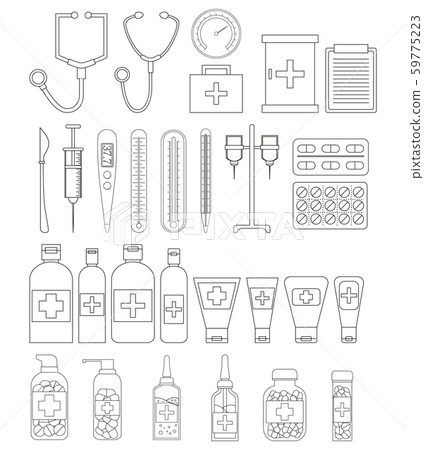 Set of line medicine objects. Vector healthcare... - Stock Illustration ...