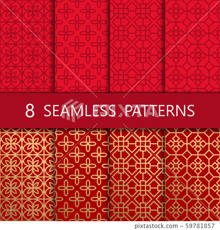 Set of golden chinese seamless pattern, vector... - Stock Illustration ...