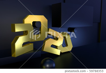 2020 year golden sign with black background. 3D... - Stock Illustration ...