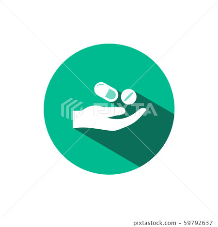 Hand and pills icon with shadow on a green circle - Stock Illustration ...