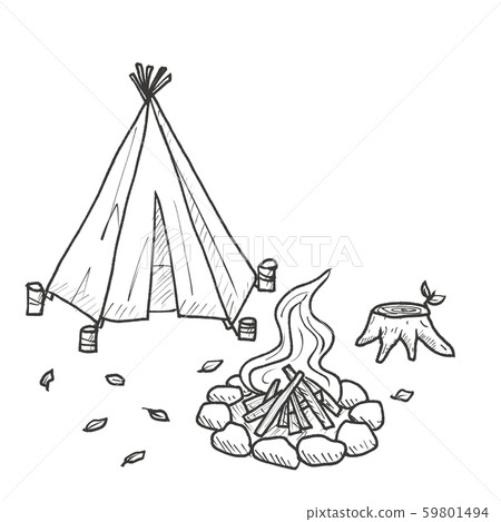 Camp line drawing - Stock Illustration [59801494] - PIXTA