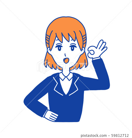 Woman in suit two colors blue and orange OK sign - Stock Illustration ...