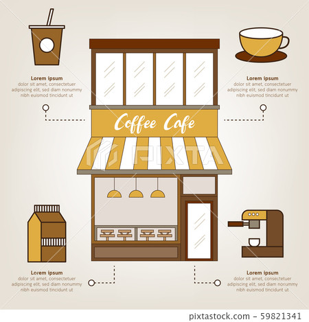 Coffee cafe building infographic template with... - Stock Illustration ...