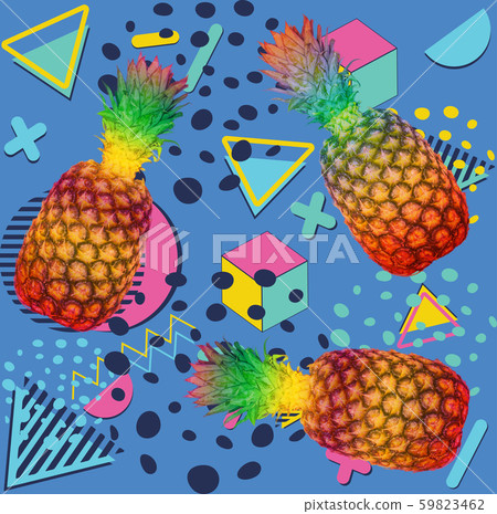 Pineapple with colorful geometric patterns-插圖素材 [59823462] - PIXTA圖庫