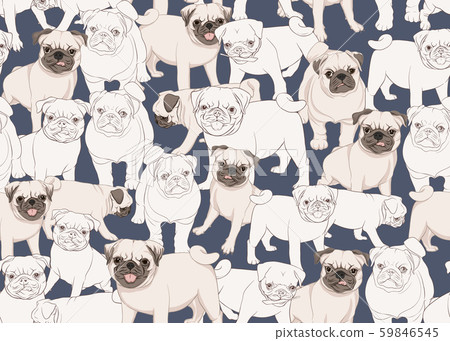 Seamless pattern, background with pug dogs. - Stock Illustration ...