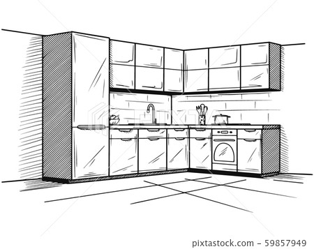 Hand drawn kitchen. Vector illustration-插圖素材 [59857949] - PIXTA圖庫