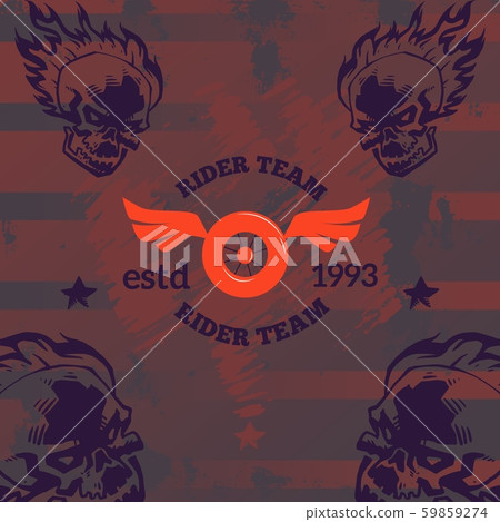 Bikers band poster with emblem and skull,... - Stock Illustration ...
