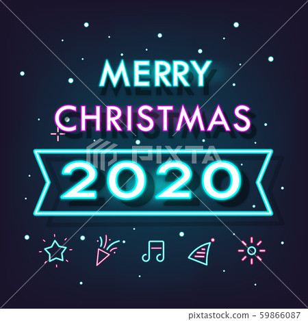 Happy New Year 2020 Shining Neon light background-插圖素材 [59866087] - PIXTA圖庫