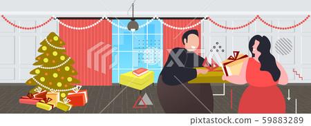 fat obese couple giving gift present boxes to... - Stock Illustration ...