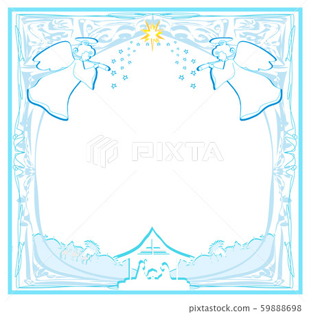 Decorated background with angels and Bethlehem. - Stock Illustration ...