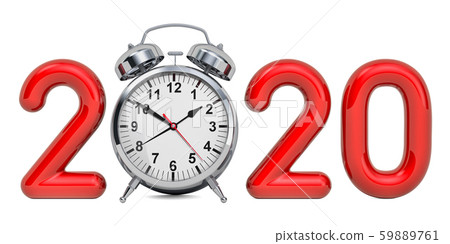 2020 concept with alarm clock, 3D rendering - Stock Illustration ...