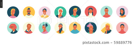 Bright people portraits set - young men and women - Stock Illustration ...