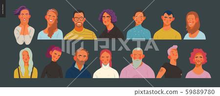 Real people portraits set - men and women - Stock Illustration ...