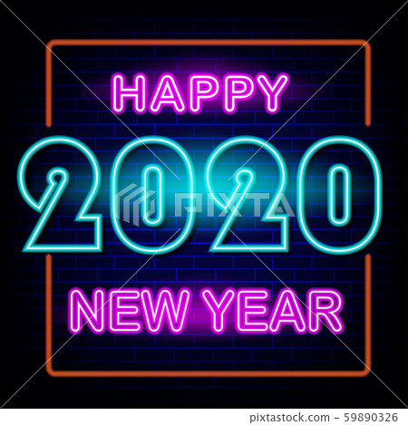 Happy new year 2020 and neon light style.Red... - Stock Illustration ...