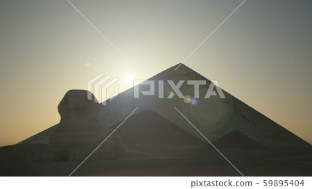 Sunrise above pyramids and sphinx - 3D... - Stock Illustration ...