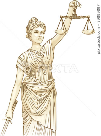 Themis, antique print style, thigh composition - Stock Illustration ...