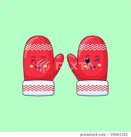 Cartoon kawaii Mittens with Grinning and Winking - Stock Illustration ...