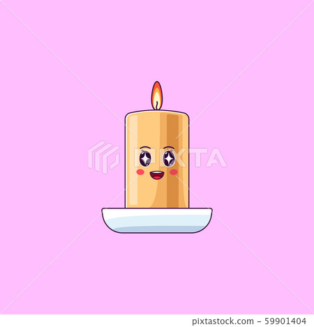 Cartoon kawaii Wax Candle with Admiring face. Cute - Stock Illustration ...