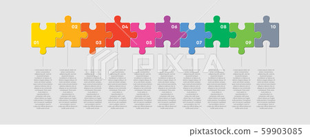 Ten pieces puzzle square line info graphic. - Stock Illustration ...