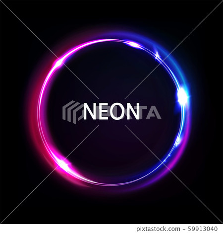 Neon light circle round frame on dark... - Stock Illustration [59913040 ...
