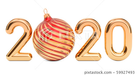 2020 New Year with golden Christmas ball - Stock Illustration [59927493 ...