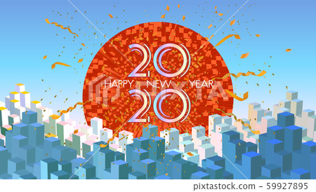 Happy new year 2020 celebration on sunrise city - Stock Illustration ...