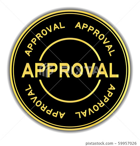 Gold color approval word round sticker on white... - Stock Illustration ...