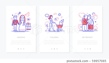 Family life - line design style banners set - Stock Illustration ...