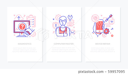 Computer service - line design style banners set - Stock Illustration ...