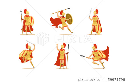 Gladiators Holding Swords Vector Set. Fighting... - Stock Illustration ...