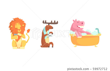 Cute Animals Bathing Isolated On White... - Stock Illustration ...