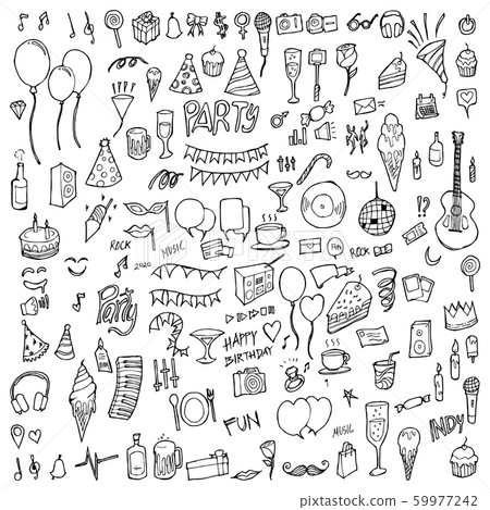 Set of Party Drawing illustration Hand drawn - Stock Illustration ...