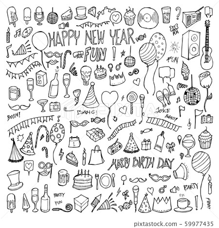 Set of Party Drawing illustration Hand drawn - Stock Illustration ...