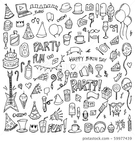 Set of Party Drawing illustration Hand drawn - Stock Illustration ...