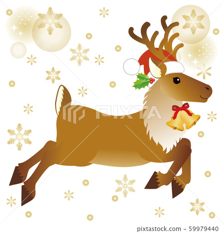 Christmas reindeer deer santa cap glitter gold... - Stock Illustration ...