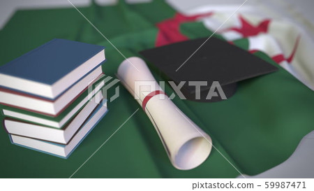 Graduation cap, books and diploma on the... - Stock Illustration ...