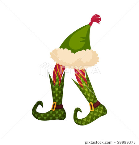 Christmas Cartoon Elf Legs Wearing Santa Hat... - Stock Illustration ...