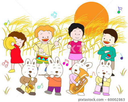 Full moon night kids and rabbit concert - Stock Illustration [60002863 ...