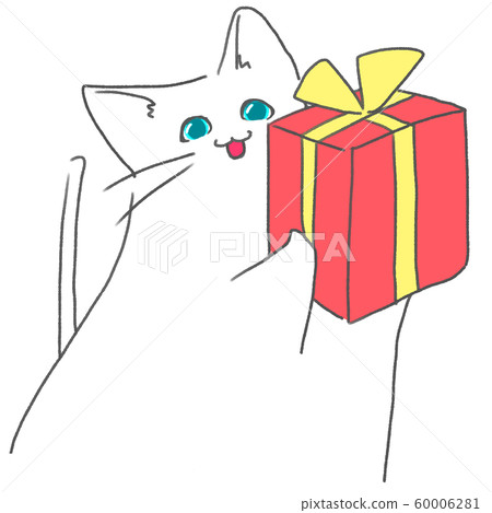 Cat and present (white cat, blue eyes) - Stock Illustration [60006281 ...