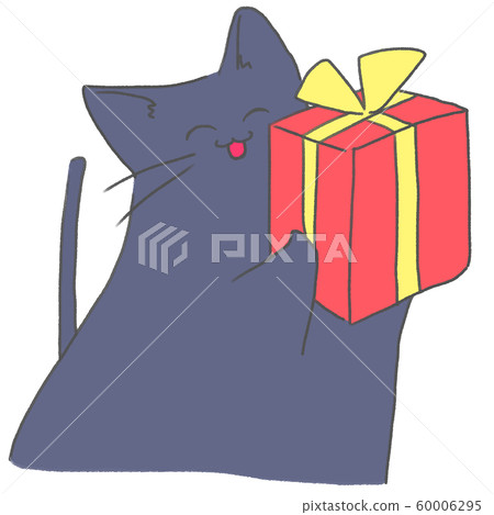 Cat and present (black cat, smile) - Stock Illustration [60006295] - PIXTA