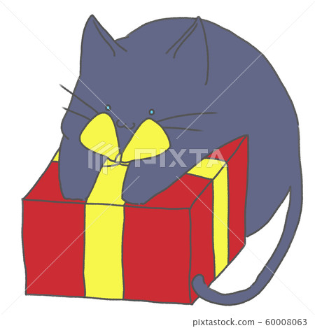 Cat and present (black cat, blue eyes) - Stock Illustration [60008063 ...