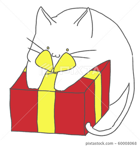 Cat and present (white cat, golden eyes) - Stock Illustration [60008068 ...