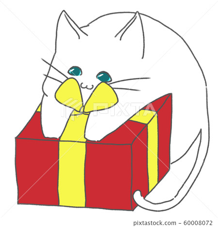 Cat and present (white cat, blue eyes) - Stock Illustration [60008072 ...
