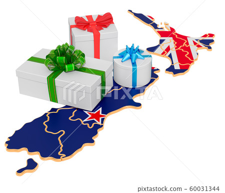 Gift boxes on the New Zealand map - Stock Illustration [60031344] - PIXTA