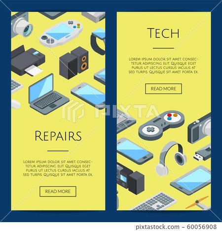 Gadgets banners. Vector isometric gadgets icons... - Stock Illustration ...