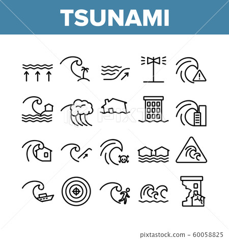 Tsunami Wave Collection Elements Icons Set Vector - Stock Illustration ...