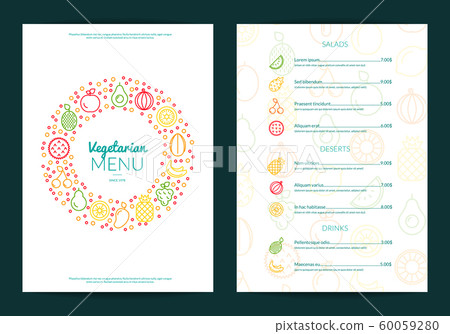 Vector line fruits icons vegan cafe or... - Stock Illustration ...